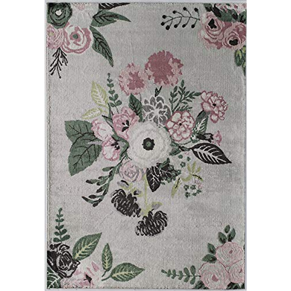 Rugs America Hanna VA40C Rose Garden Gray Floral Transitional Area Rug, 5'x7'