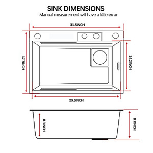 ECTbicyk Waterfall Kitchen Sink,31.5Inch Drop in Single Bowl Stainless Steel Kitchen Sink,Workstation Kitchen Sink with Accessories