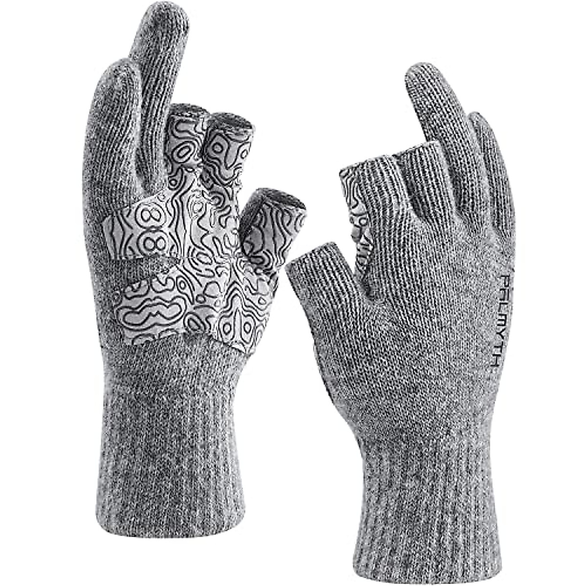 Palmyth Wool Fishing Gloves 3-Cut Fingers Warm for Men and Women Cold Weather Fingerless Gloves for Winter Fly Fishing, Ice Fishing, Photography and Hunting (Gray, L/XL)