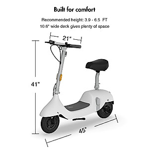 OKAI | Ceetle Pro | Electric Scooter with Seat | Up to 35 Miles Range | 15.5MPH | Stylish Moped Scooter | 10 inch Vacuum Tires | White | UL 2272 Certified