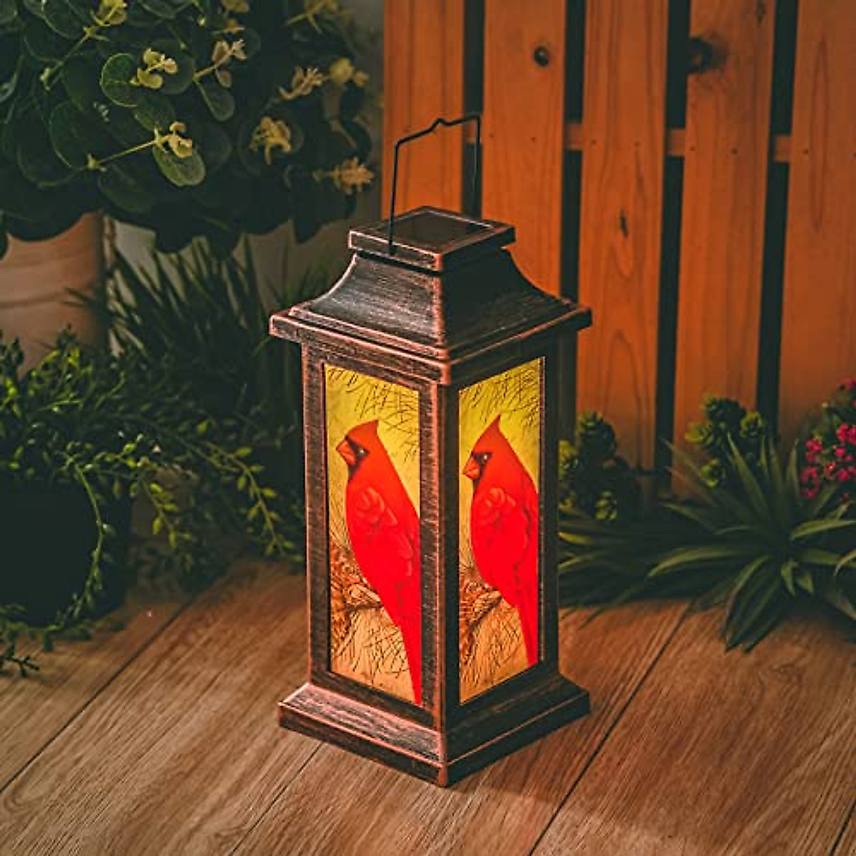 Outdoor Solar Lantern Hanging Solar Lantern Waterproof Lamp Outdoor Garden Decorative,Red Bird,10" H