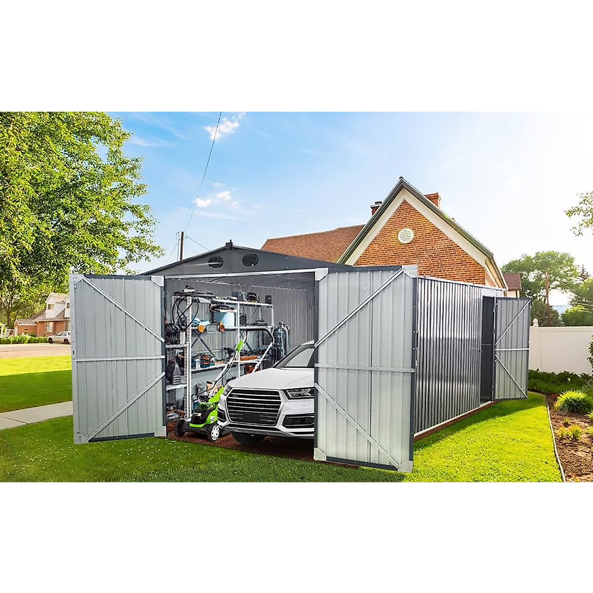 GLANZEND Outdoor Storage Shed 20x13FT, Metal Shed Backyard Utility Large Storage Shed with 2 Doors and 4 Vents, Metal Car Canopy Shelter for Car, Truck,Bike, Garbage Can, Tool, Lawnmower