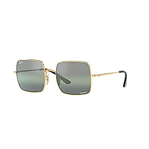Ray-Ban Women's RB1971 Square Sunglasses, Gold/Green Mirrored Polarized, 54 mm