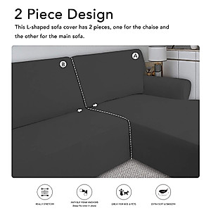 PureFit Super Stretch Sectional Couch Covers - 2 pcs Spandex Non Slip, with Elastic Bottom for L Shape Sectional Sofa Couches, Great for Kids & Pets (3 Seat Sofa + 3 Seat Chaise, Dark Gray)