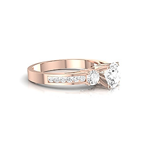 1.1 Carat GIA Certified Heart Cut 14K Rose Gold Channel Set 3 Three Stone Diamond Engagement Ring (I-J Color VS1-VS2 Clarity)