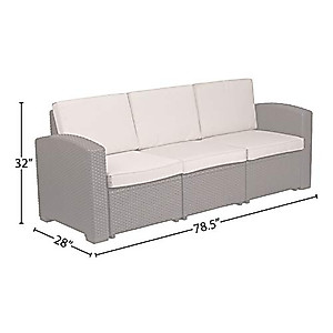 Flash Furniture Chocolate Brown Faux Rattan Sofa with All-Weather Beige Cushions