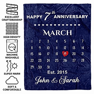 PREZZY 7th Wedding Anniversary Blanket Gifts for Husband Wife Dad Mom Personalized Blankets 7 Years of Marriage Unique Gift for Couple Boyfriend Girlfriend Sherpa Fleece Throw Blanket