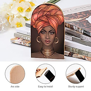 Hon-Lally American African Girl Pattern Wood Bookends Decorative Bookend Non-Skid Office Book Stand for Books Office Files Magazine