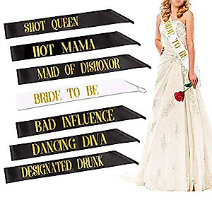 7 Pack Hen Party Sash, 1 White Bride to Be Sash+6 Black Team Bride Tribe Hen Do Sash for Girls Hen Night Out Bridal Shower Wedding Bachelorette Party Accessories