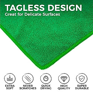 The Rag Company - All-Purpose Microfiber Terry Cleaning Towels - Commercial Grade, Highly Absorbent, Lint-Free, Streak-Free, Kitchens, Bathrooms, Offices, 300gsm, 12in x 12in, Green (12-Pack)