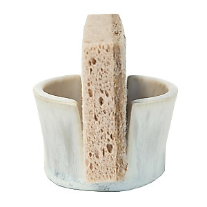 Ceramic Dish Sponge and Scrubby Holder - Caddy - Drainer for Kitchen Sink | Decorative | Allows Sponge to Dry | Helps Reduce The Odor of Stinky Sponges | Bar Soap Holder for Sink (Marbled White)