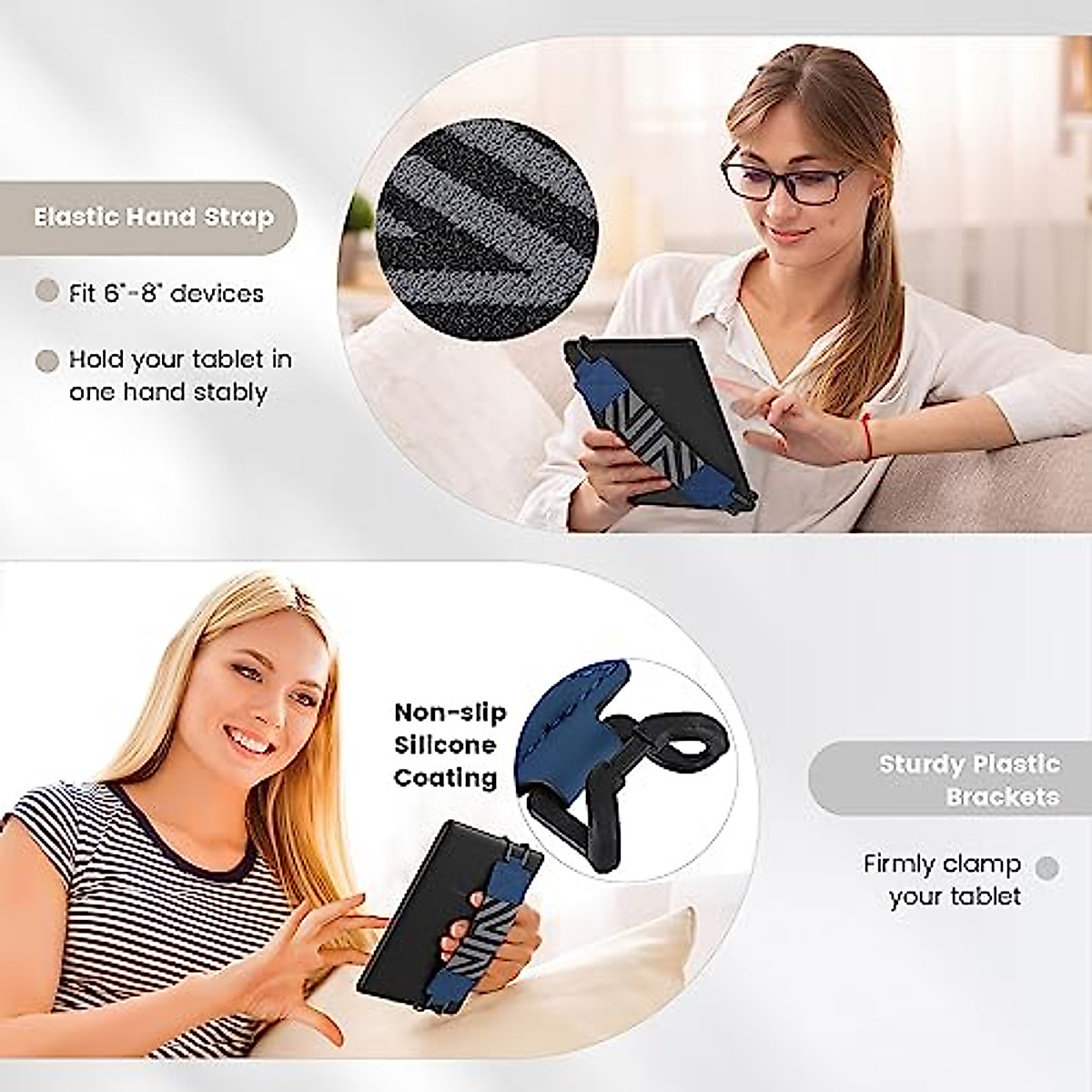 MoKo Security Hand-Strap for 6-8" Kindle eReaders Fire Tablet - Kindle/Kobo/Voyaga/Lenovo/Sony Kindle E-Book Tablet, High-Elasticity Versatile Hand Strap Lightweight Finger Grip Holder, Dark Blue