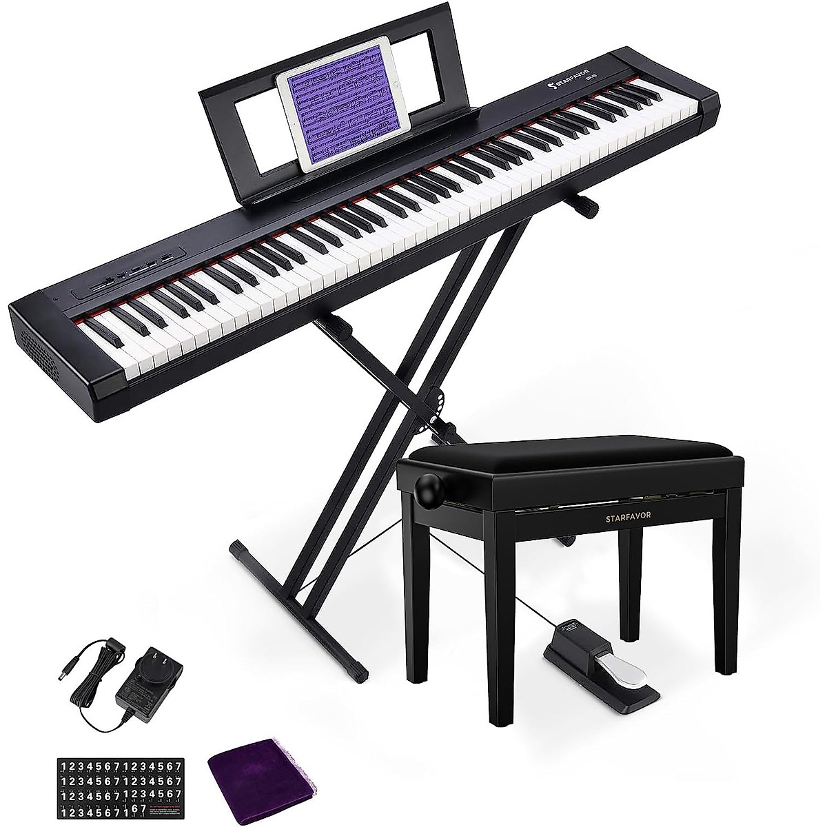 Starfavor 88 Key Digital Piano Beginner Electric Keyboard & Starfavor Piano Bench Adjustable