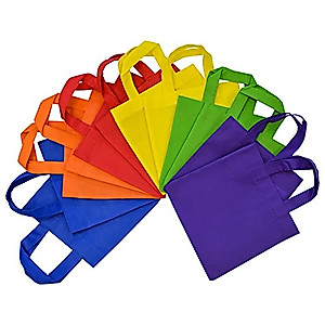 Small Tote Bags for Kids - 12 Pack 8x8 Inch Small Fabric Gift Bags with Handles, Multi Color Cloth Fabric Reusable Totes Bulk, Neon Party Favor bags for Kids Birthdays Parties, Gifts, Goodies, Treats, Candy
