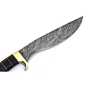 Skokie Knives Custom Hand Made Damascus Steel Hunting Knife Handle Black Pakka Wood with Brass Spacer