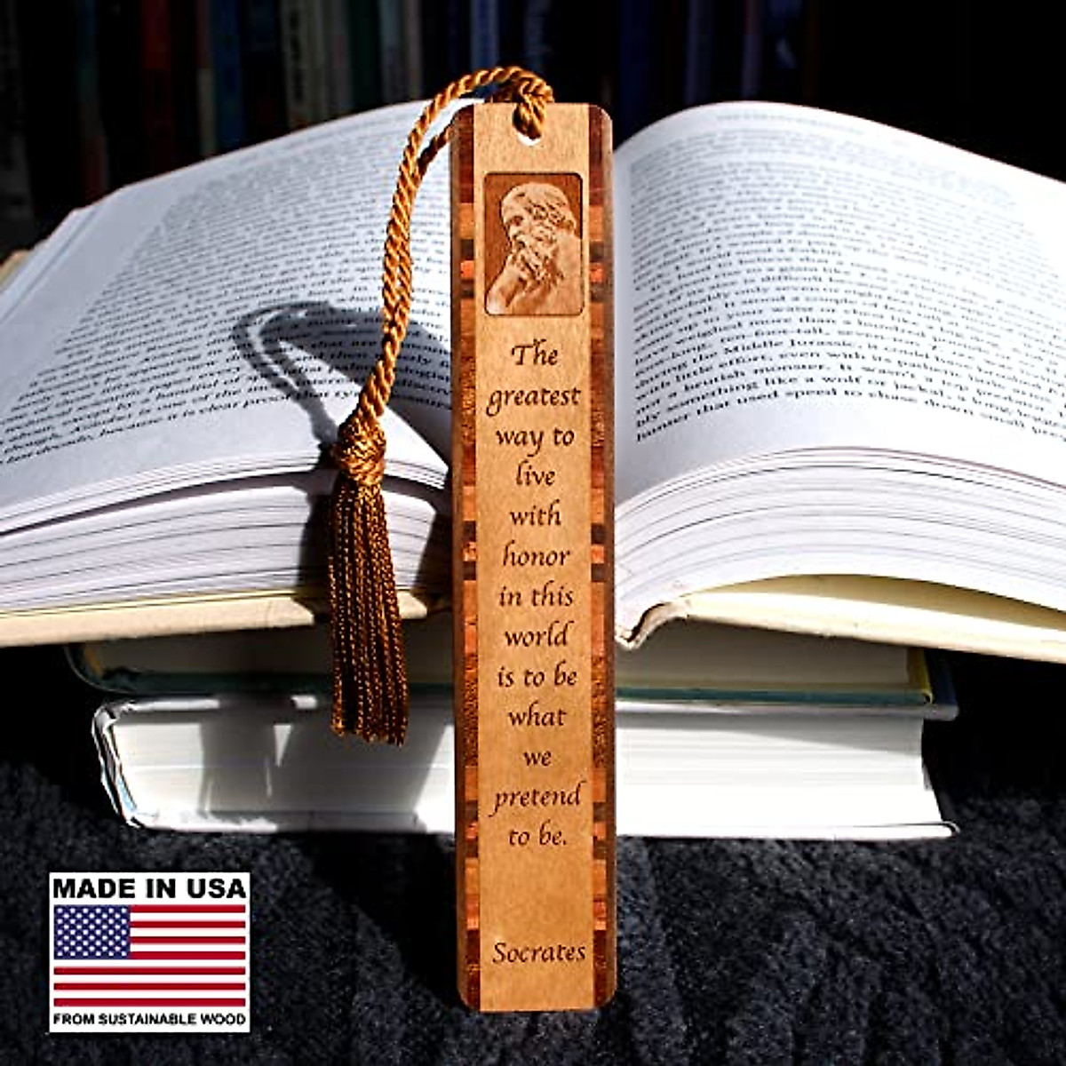 Socrates How to Live with Honor Quote, Engraved Wooden Bookmark - Also Available with Personalization - Made in USA