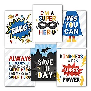 6 Reversible 8x10 Wall Decor Prints, Superhero Room Decor For Boys, Superhero Classroom Decor, Superhero Birthday Decorations For Boys, Superhero Birthday Party Supplies, Superhero Room Decor For Boys