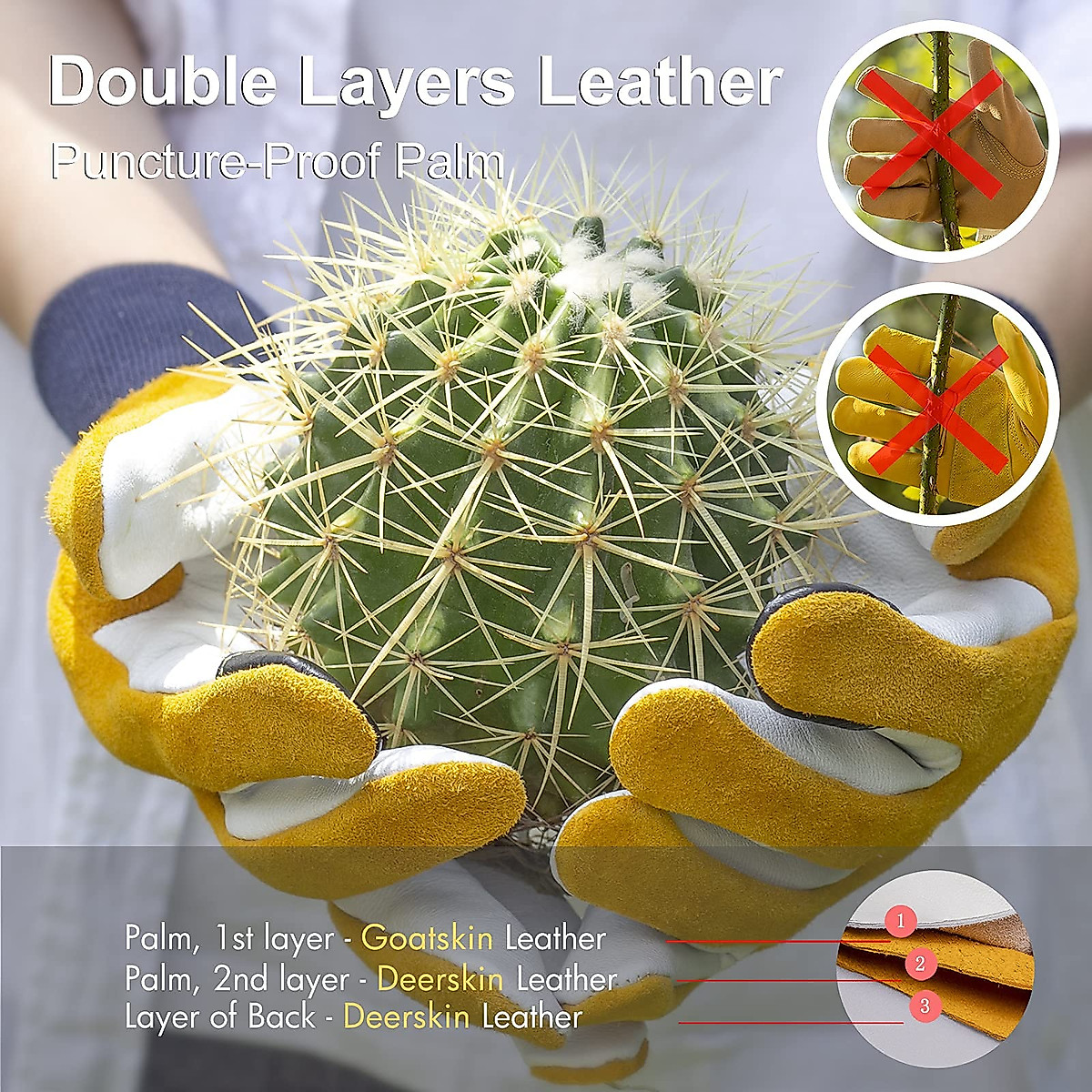 FEISHDEK Medium Size - 2 Pairs Cactus Gloves Gardening Thorn Proof Ladies, Women Garden Gloves