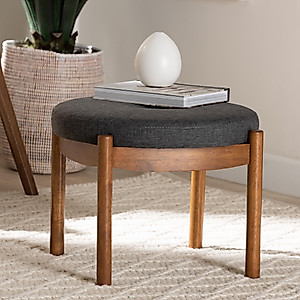 Baxton Studio Iliana Footstool, One Size, Dark Grey/Walnut Brown