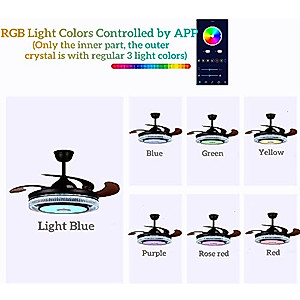 LUOLAX 42in Fandelier Ceiling Fan with Lights and Bluetooth Speaker,Modern Crystal Chandelier LED Fan 6 Speeds Fans Music with Remote Control Modern Crystal Invisible Blades with Silent Motor