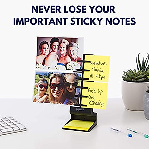 Note Tower Desktop Mini Sticky Note Holder - Prevents Lost & Misplaced Sticky Notes, Displays up to 4 Photos, Includes 50 Sheets of 3" x 3" Sticky Notes, Easy One-Handed Paper Insertion, Black