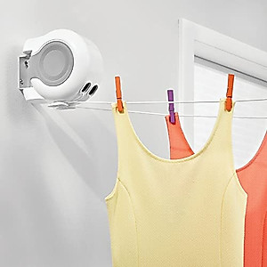 mDesign Indoor/Outdoor Retractable Clothesline - Adjustable 42ft Double Lines - Durable Plastic Reel Dryer for Hanging Wet or Dry Clothes in Bathroom, Laundry, Patio, Balcony - Portable - White
