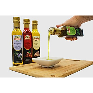 Basso, Garlic, Rosemary, Basil, Chili Pepper, 4 bottles x 8.5 fl.oz (250ml), Naturally Infused Flavored Extra Virgin Olive Oil for Dipping & Tasting, 4 pk Gift Set (Gift Box Included), All Natural, Great Corporate Gift,