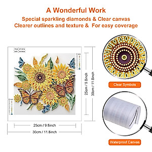 Stalente Diamond Painting Kits for Adults Sunflower, 5D Special Shape Diamond Art Kits for Beginners, Crystal Rhinestones Diamond Painting for Home Wall Decoration Gift 12×12inch, Butterfly