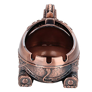 Metal Ashtray with Cover Male Gift Sealed Anti Fall Windproof Smoking Set Ornaments (Crouching Copper Elephant)