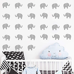 JUEKUI Set of 48pcs Baby Elephant Wall Decals Woodland Elephant Wall Decor Stickers for Kids Bedroom Nursery Decor Removable Vinyl WS15 (Gray)