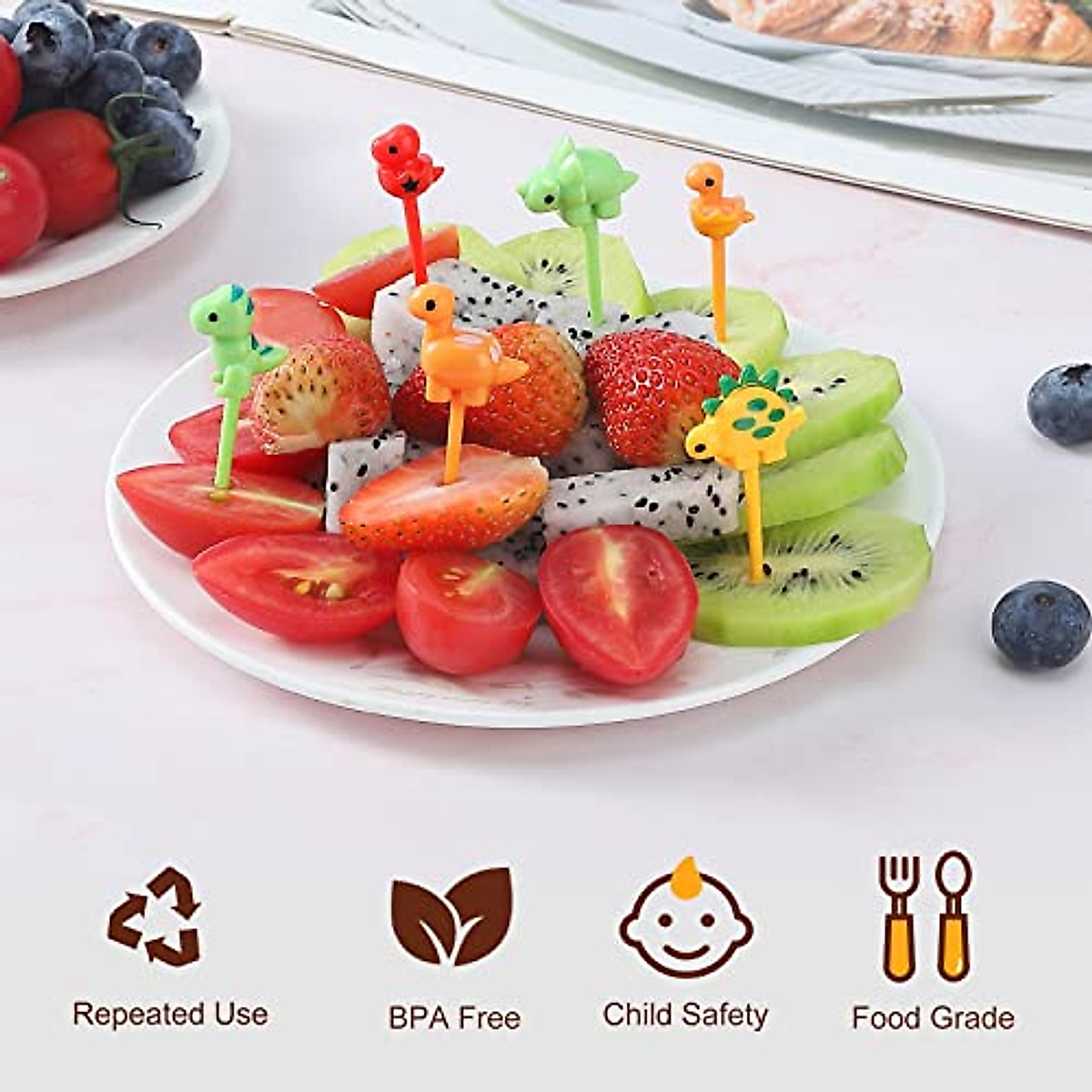 106 Pcs Food Picks, Fun Cute Mini Reusable Cartoon Animal Fruit Toothpick for Picky Eaters, Lunch Accessories/Bento Decorations For Toddler And Kids