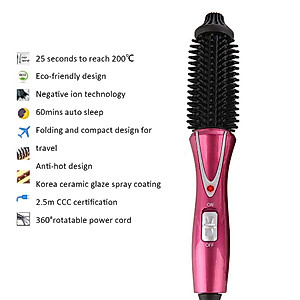 Hair Dryer Brush, Curling Iron Hair Ionic Hair Straightener Brush Ceramic Heated Brush Styler For Short Hair[Us]