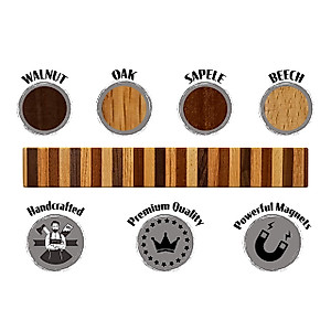 Rainbow Magnetic Knife Strip, Holder 17 Inches Long, Powerful Magnetic Wood Knife Holder for Wall, Made from Walnut, Sapele, Oak, Beech Woods.