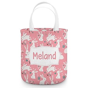 Personalized Name Easter Baskets for Kids Girls with Bunny Pattern, Custom Candy Gift Basket for Baby, Customized Pink Egg Bucket Basket, Cute Easter Gift for Children Daughter Granddaughter 5.5"x6.7"