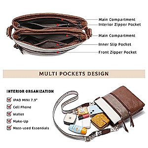 Love Deliver Crossbody Bags for Women Men Soft PU Leather Shoulder Purses Stitch Design Handbags Multi Pocket with Adjustable Strap (Tone-Tone Brown)