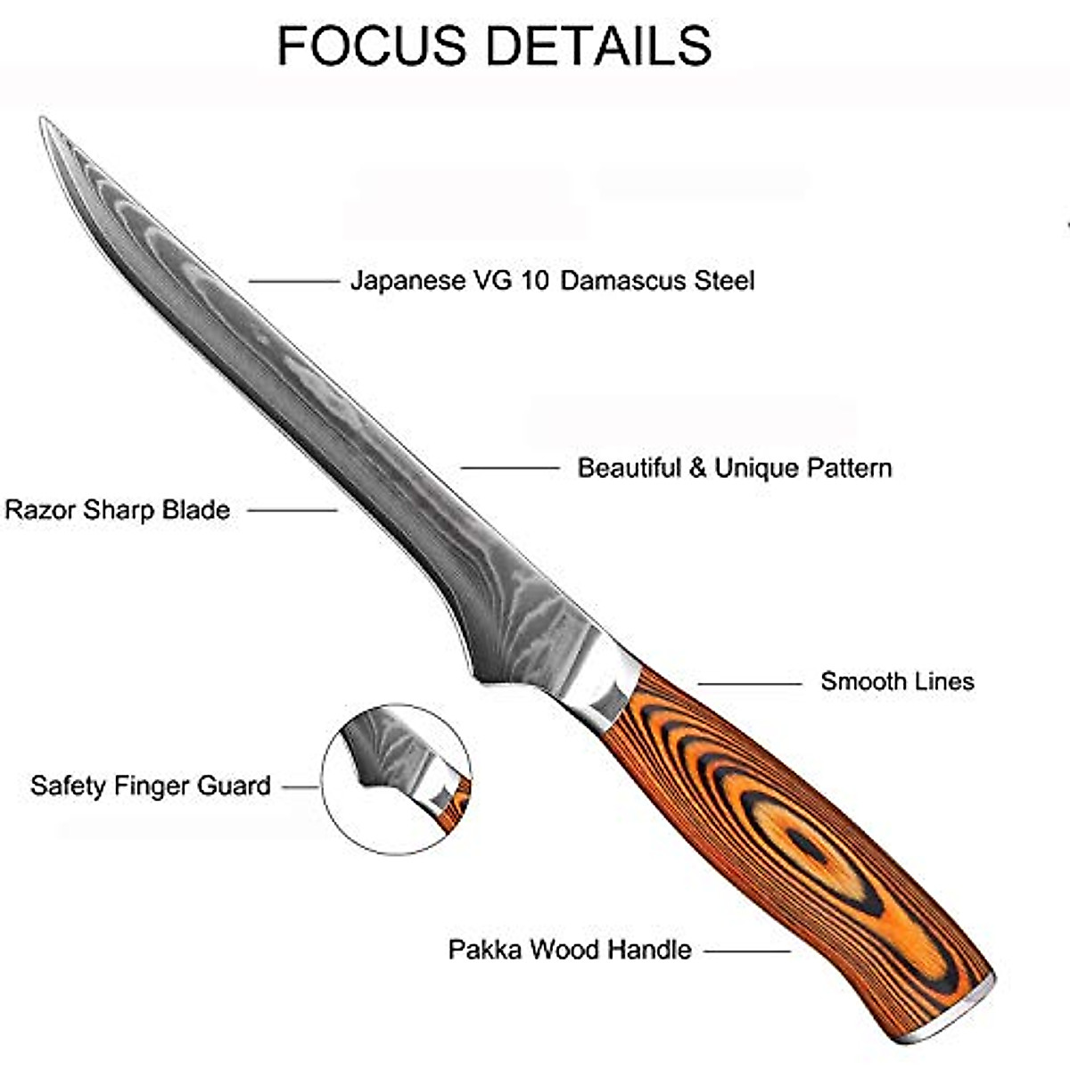 XT XITUO 6- inch Boning Knife with Fillet-Flexible Curved-Blade, Japanese VG10 Damascus Steel Perfect Fish Fillet knife, Razor Sharp Edge, Corrosion Resistant