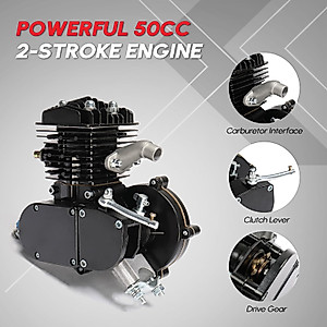 PEXMOR 50cc Bicycle Engine Kit, 2 Stroke Bike Motor Kit Gas Motorized Bike Conversion Kit, Gasoline Petrol Bicycle Motor Refit Full Set for 26-28" Bikes with V-Frame,Super Fuel-efficient