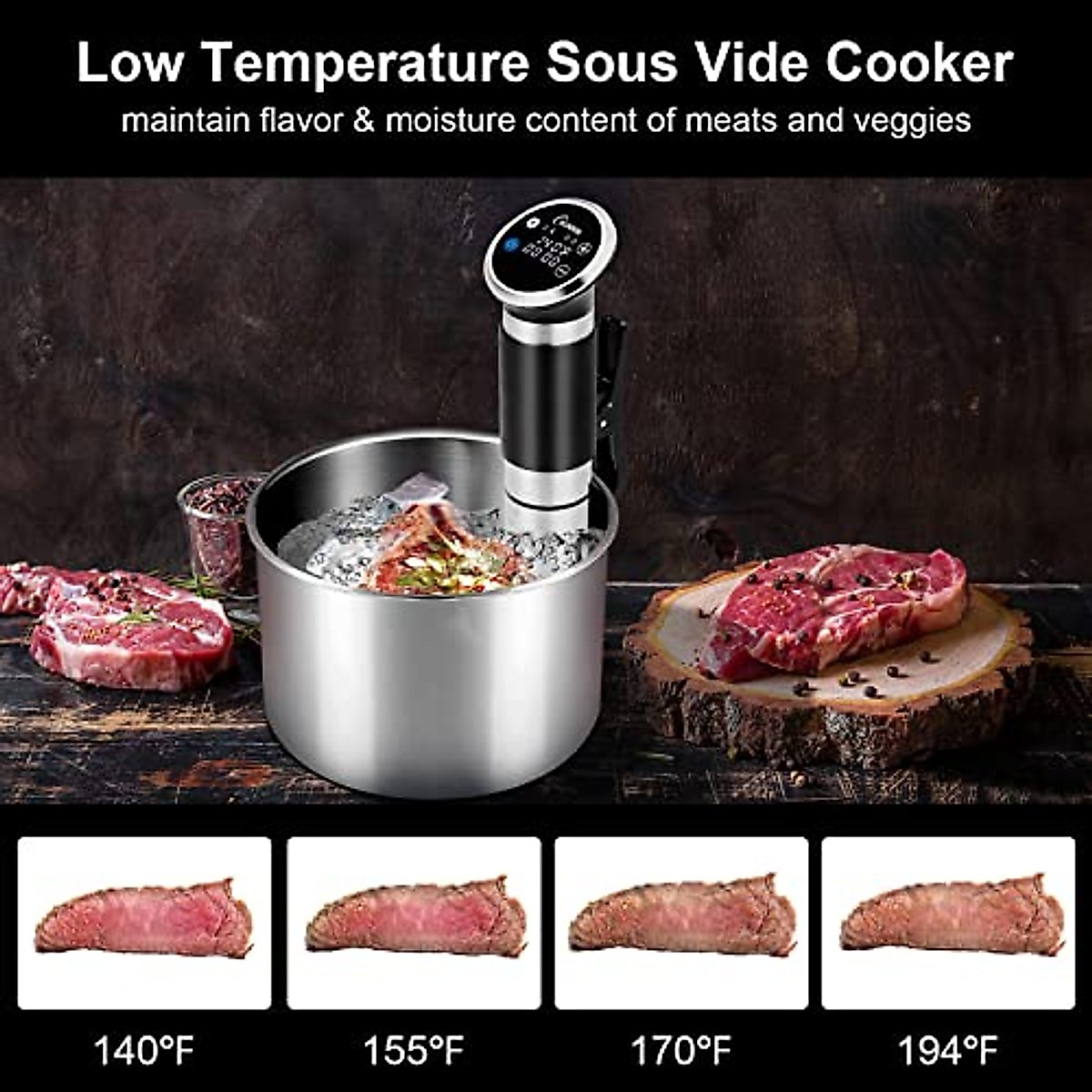 CAUKINS Sous Vide Machine Precision Cooker：Sous Vide Cooker 1100 Watts Immersion Sous Vide Low Temperature Cooker Immersion Circulator for Sous Vide