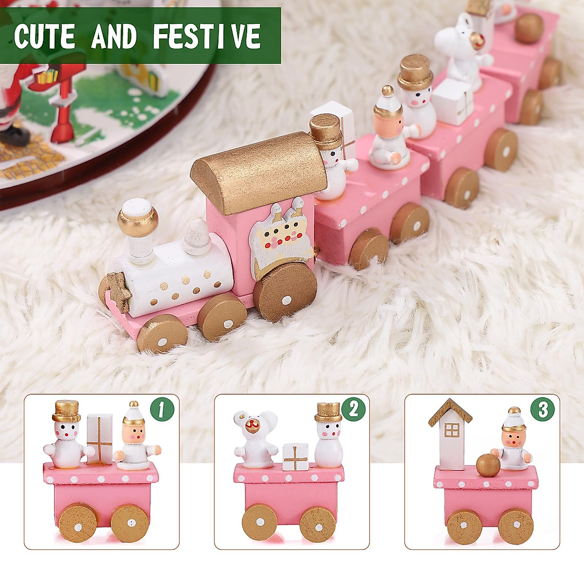 Wooden Train Small Train Christmas Toy Train Mini Train Christmas Train Four Section Train Xmas Train Toy Train for Kids Train Toy Kids Playing Train Desktop Train 4 Section Train