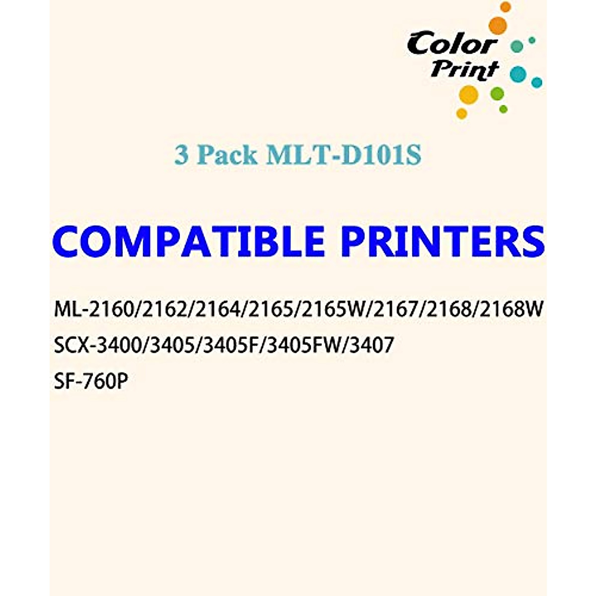 3-Pack ColorPrint Compatible Toner Cartridge Replacement for Samsung MLTD101S MLT-D101S 101S Used for ML-2160 ML-2165 ML-2165W SCX 3400 3400F 3400FW SCX-3405 SCX-3405F 3405FW SF-760P Printer (Black)