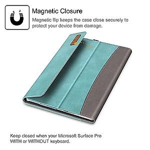 Fintie Case for 12.3 Inch Microsoft Surface Pro 7 Plus, Surface Pro 7, Surface Pro 6, Pro 5, Pro 4, Pro 3 - Portfolio Business Cover with Pocket, Compatible with Type Cover Keyboard, Turquoise