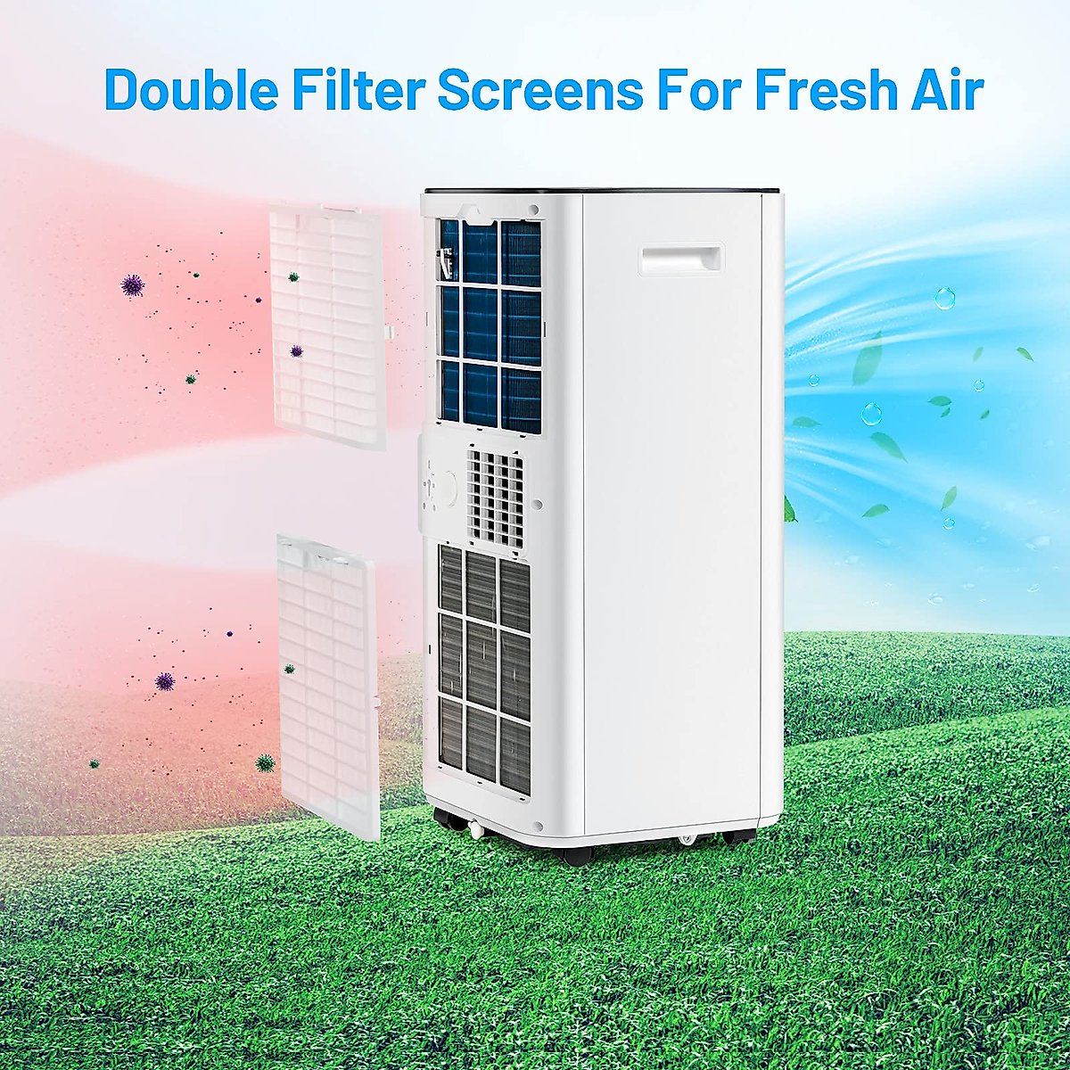 COSTWAY Portable Air Conditioner 10000BTU, Dehumidifier, Cooling for Room Spaces up to 350 Sq.Ft with 3 Speed Function, Universal Casters, 24H Timer, Remote Control, for Bedroom