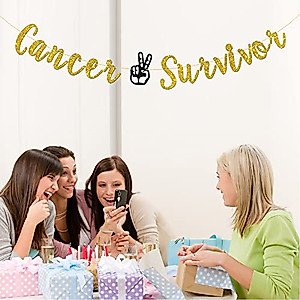 Talorine Cancer Survivor Banner, Adventure Awaits Party, Cancer Theme, Cancer Free Party Decorations (Gold Glitter)