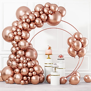 RUBFAC Rose Gold Valentine's Day Balloons Different Sizes 105pcs 5/10/12/18 Inch Metallic Rose Gold Balloon Garland Kit for Birthday Bachelorette Party Wedding Bridal Party Decoration