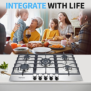 Gas Cooktop, HBHOB 30 Inches 5 Burners Gas Stove Gas Hob Stovetop Stainless 5 Sealed Burners Cast Iron Grates Built-in Gas Stove Top LPG/NG Gas Cooktop Thermocouple Protection and Easy to Clean …