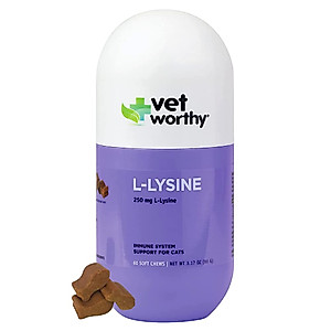 Vet Worthy L-Lysine Soft Chews for Cats - Cat Supplement to Support the Immune System and Overall Health - Cat Vitamins with 250 mg L-Lysine per soft chew - Chicken Liver Flavor Soft Chews, 3.17oz