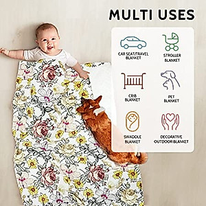 Floral Baby Blankets, Floral Minky Toddler Blanket for Boys Girls,Floral Nursing Pillow Cover, Breastfeeding Pillow Slipcover for Baby Girls, Soft Snug Fits On Newborn Feeding Pillow