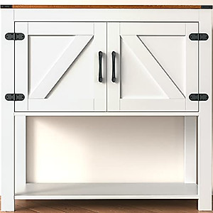Cozy Castle Farmhouse Coffee Bar Cabinet, Buffet Table with 2 Doors, Accent Buffet Storage Cabinet for Entryway, Kitchen, Bathroom, White