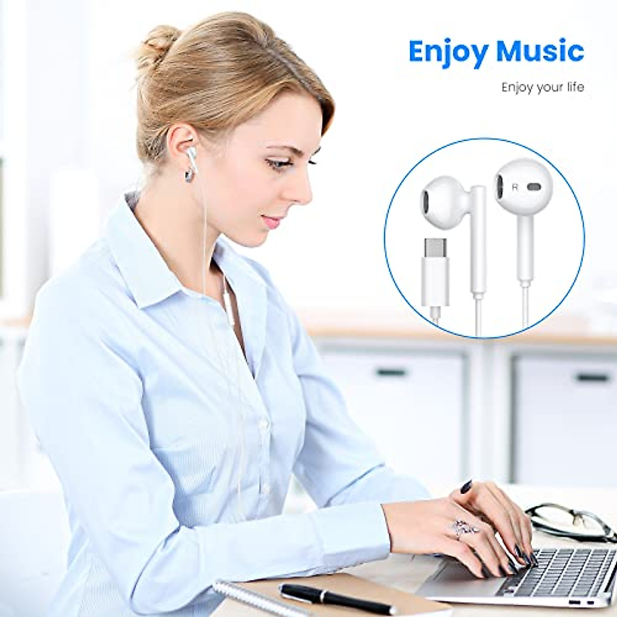 ACAGET USB C Headphones, Wired Earphones for Pixel 7 6a USB Type C Headphone with Microphone HiFi Stereo USB C Earbuds for Samsung Galaxy A53 S23 S22 Ultra S21 FE Z Fold Flip 4 Oneplus 10 Pro 9 White