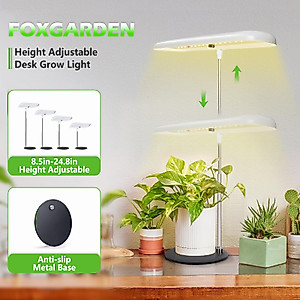 FOXGARDEN- Grow Light, Full Spectrum Desktop Grow Lamp with Base, Bright LED Plant Light with Auto On/Off Timer 4/8/12H, 4 Dimmable Brightness, Height Adjustable, Ideal for Indoor Plants